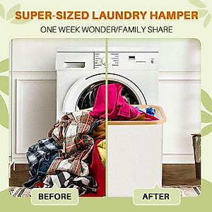 Laundry Hamper 3 Section, 145L Dirty Clothes Hamper with Lid, Extra Large Laundry Basket Organizer with Removable Inner Bags & Labels for Laundry Room, Bedroom, Beige