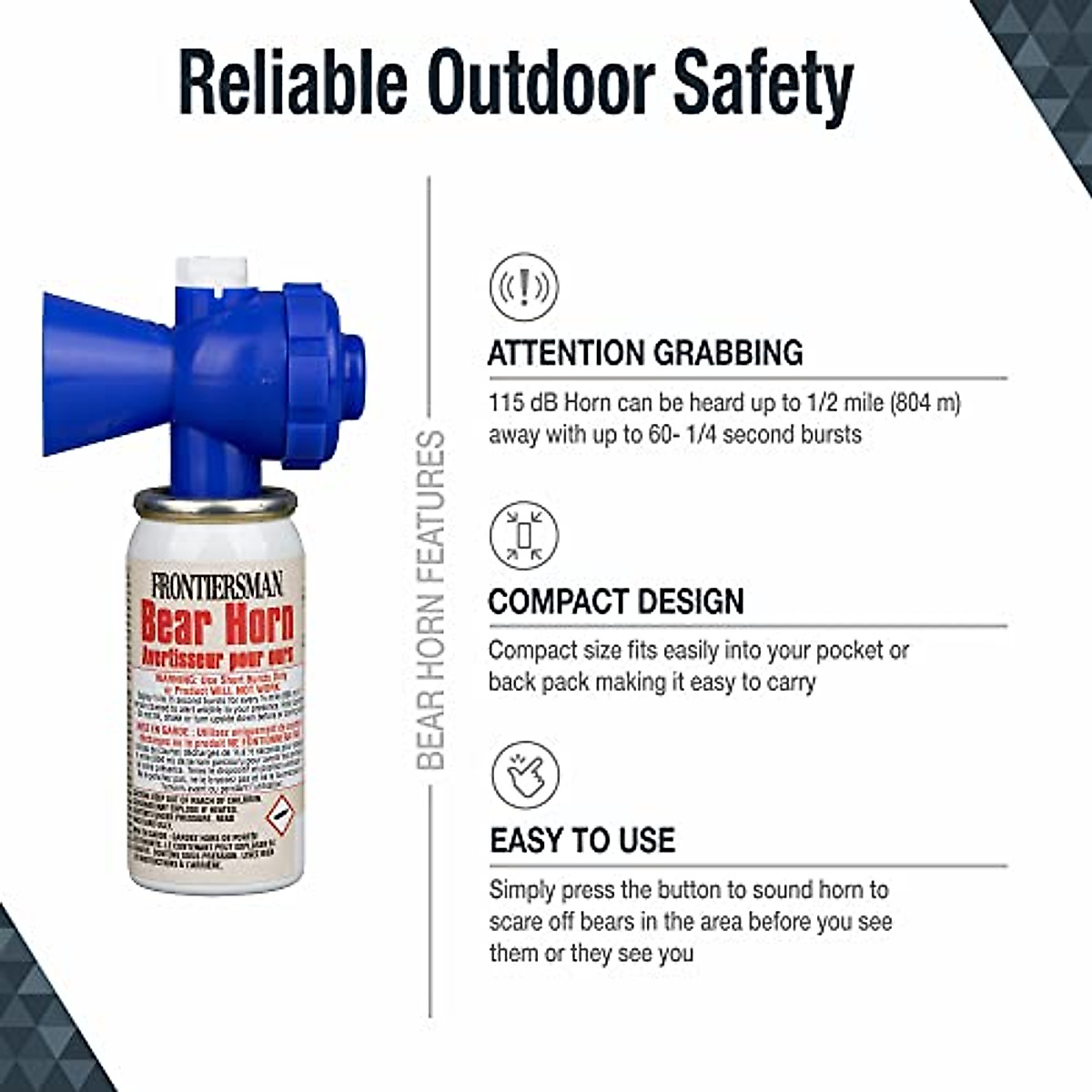 SABRE Frontiersman 9.2 fl oz. Bear Spray, Maximum Strength 2.0% Major Capsaicinoids, Powerful 35 ft. Range Bear Deterrent and Bear Horn with Locking Top