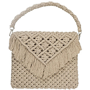 Wicker Purses for Women, Handmade Straw Bag, Rattan Purse (Khaki)