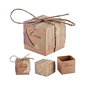 VGOODALL Rustic Candy Boxes,50pcs Wedding Favor Boxes,Love Kraft Bonbonniere Paper Gift Boxes with Burlap Jute Twine for Bridal Shower Wedding Birthday Party Rustic Wedding Christmas Decorations