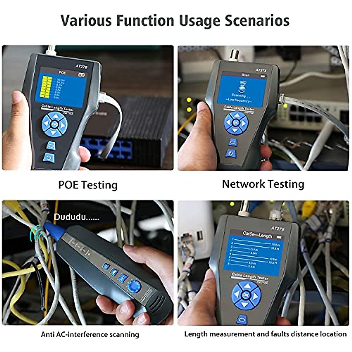 NOYAFA Network Cable Tester,AT278 TDR Multi-functional LCD Tracker For RJ45, RJ11, BNC, Metal Cable,PING/POE NF-8601S
