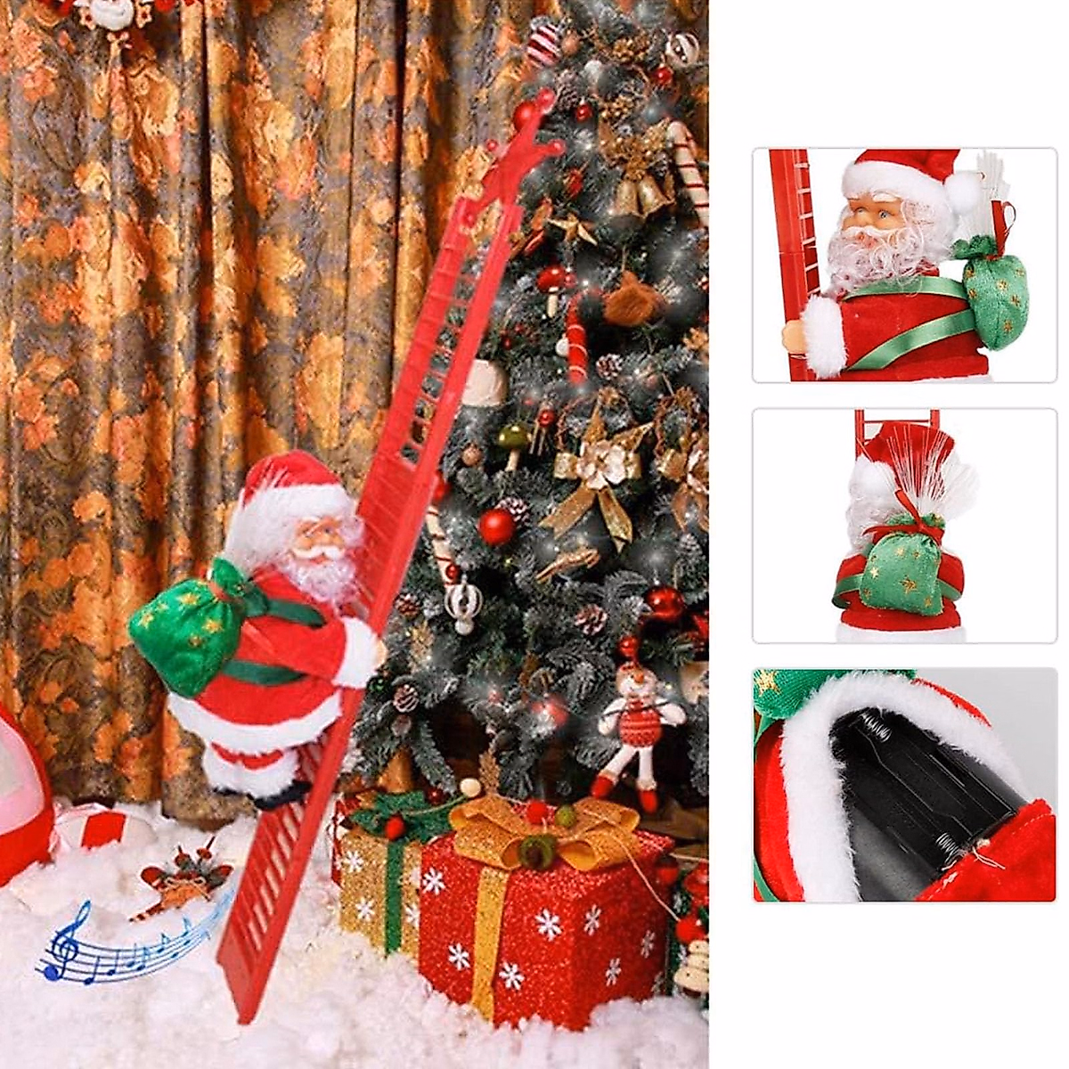 Santa Climbing Ladder to Christmas Tree Electric Santa Claus with Music Christmas Super Climbing Santa Hanging Ornament Tree Xmas Gifts Christmas Door Decorations Holiday Home Decor Gift