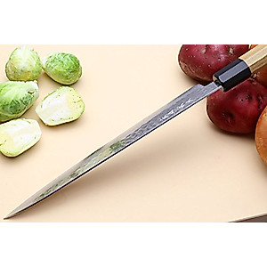 Yoshihiro VG-10 46 Layers Hammered Damascus Sujihiki Japanese Slicer Knife (9.5'' (240mm) Ambrosia Handle)