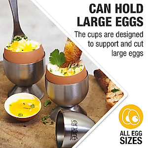 Egg Cups for Soft Boiled Eggs with Spoons - Stainless Steel Egg Topper - Durable Egg Opener Topper Cutter - Giftable Egg Cracker Tool & Soft Boiled Egg Holder Cutter by Eparé
