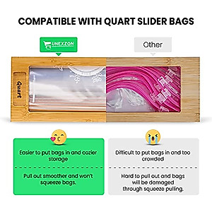UNEXZON Bamboo Ziplock Bag Storage Organizer For Kitchen Drawer. Ziploc & Plastic Bag Holder, Baggie Organizer Compatible With Gallon, Quart, Sandwich & Snack Variety Size Food Bags (1 Box 4 Slots)