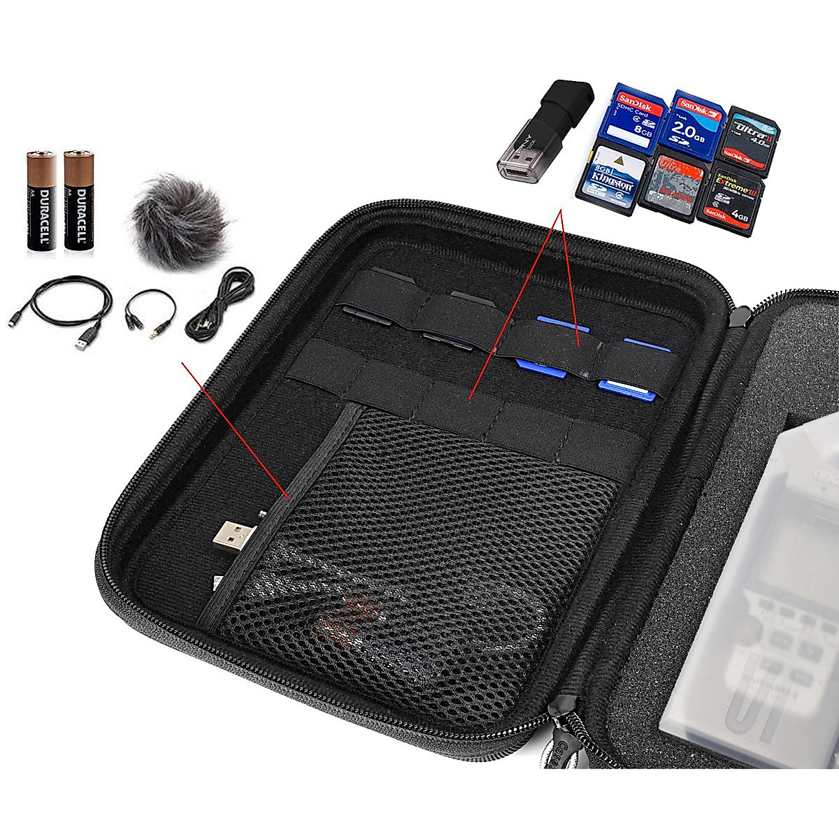 Professional Portable Recorder Case with DIY foam inlay for ZOOM H1, H2N, H5, H4N, H6, F8, Q8 Handy Music Recorders, Charger, Mic Tripod Adapter and Accessories (Polyester Black)