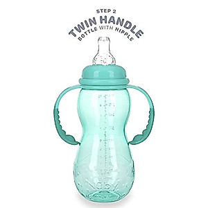 Nuby New 3 Stage Ultra Durable Tritan Grow with Me No-Spill Bottle to Cup, 10 Oz, Teal, 80387