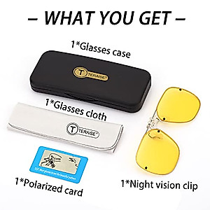 TERAISE Clip-on Night Vision Glasses Flip up to Wear Over Prescription Glasses women and men HD Polarized Anti Glare，night driving glasses Suitable for Outdoor/Driving UV400(Yellow)