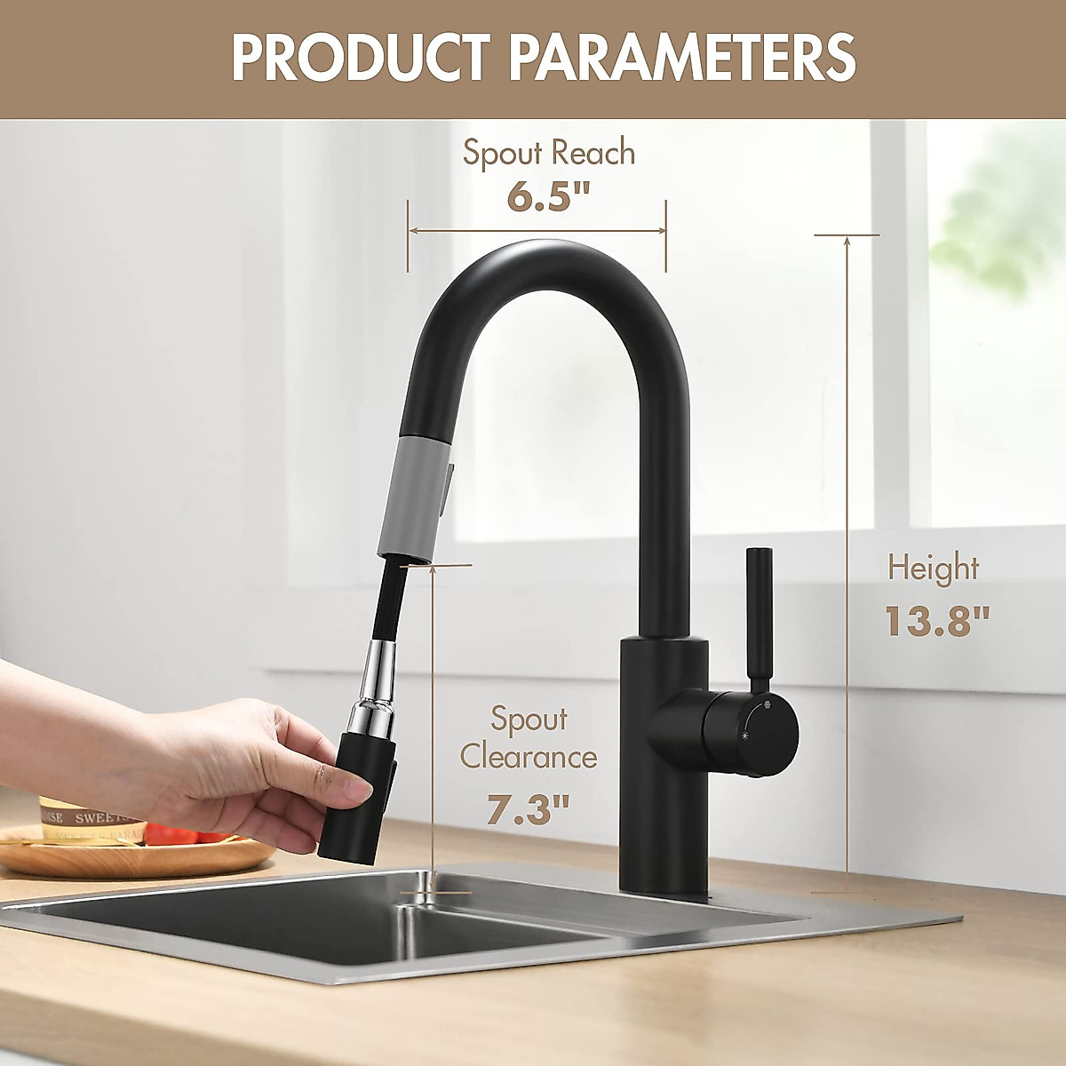 OUEN Matte Blcak Bar Faucet with Pull Down Sprayer for Single Sink,Bar Brass Faucet One Hole for RV Campers Sink Small Faucet with cUPC Supply Hose