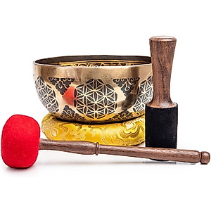 Large Tibetan Singing Bowl Set - 8.5" Master Healing Grade For Sound Bath Chakra 7 Metal Meditation Yoga By Himalayan Bazaar
