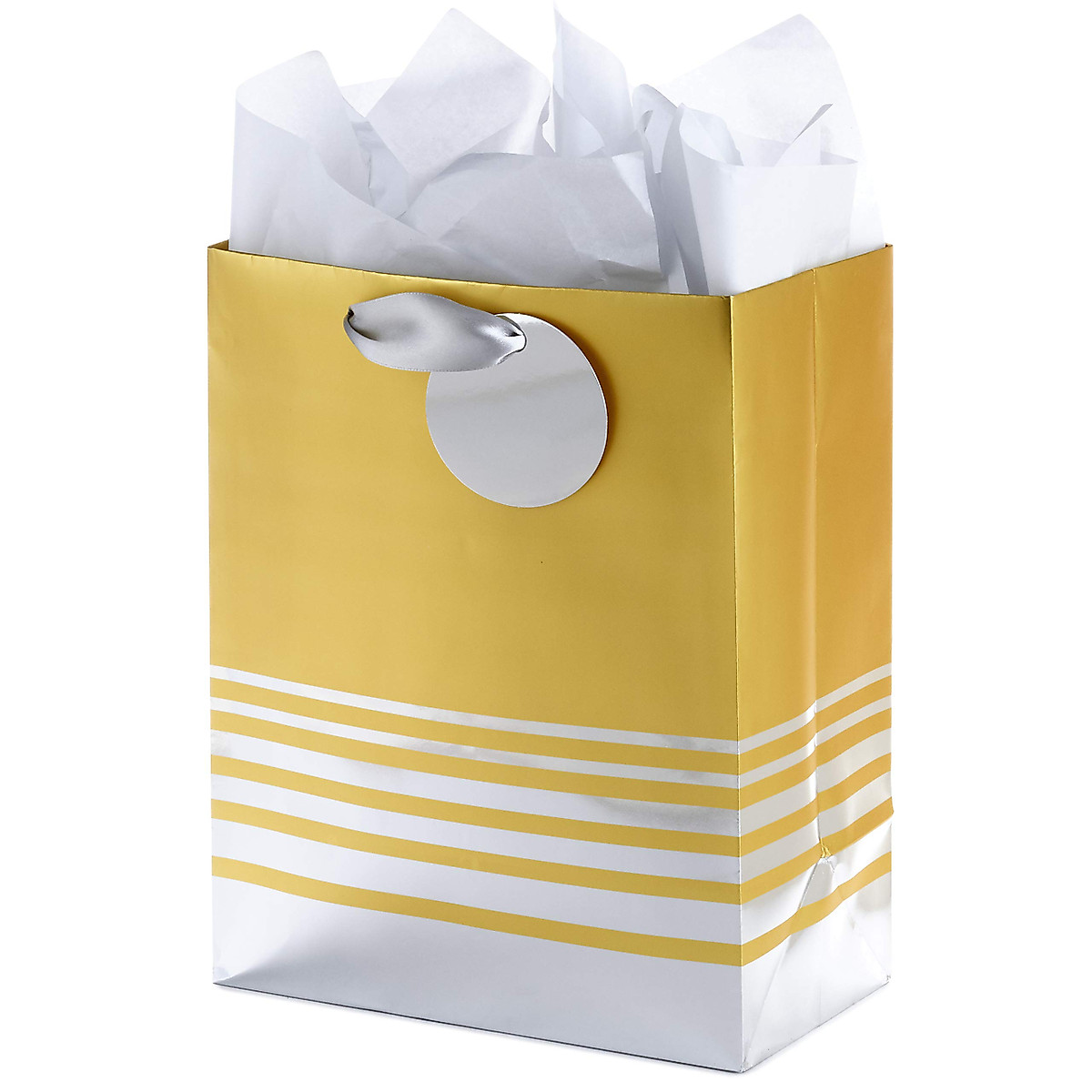 Hallmark 9" Medium Gift Bag with Tissue Paper (Silver and Gold Foil) for Graduations, Birthdays, Bridal Showers, Weddings, Christmas, Hanukkah, Holidays, All Occasion