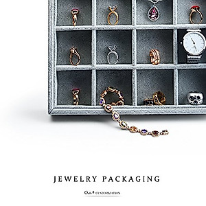 Oirlv 24 Grid Ice Velvet Jewelry Drawer Organizer Tray Stackable Jewelry Trays Removable Dividers for Rings Earring Storage Display