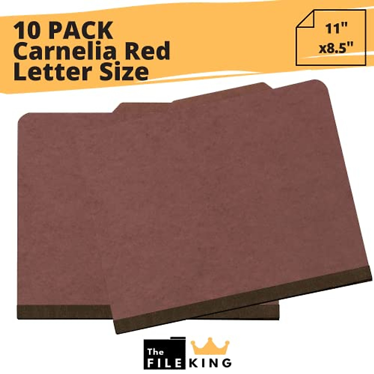 The File King Classification Folders 2 Divider Letter Size - Carnelia Red, 10 Pack | Employee File Folders with Dividers | Top Tab Pressboard Classification Folders | 2" Fastener Prongs | USA Made