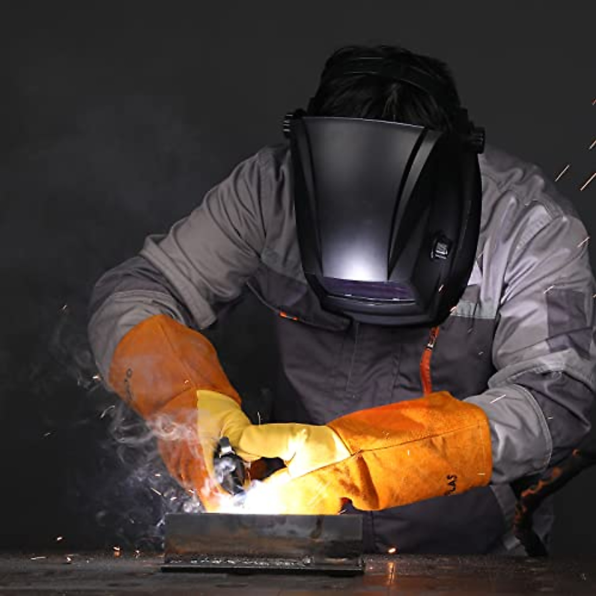 Welding Gloves, Welder Gloves 14 Inch Leather Heat Resistant Forge Welders Gloves for Mig/Tig/Arc Welder