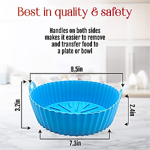 2 Pack Air Fryer Silicone Liners, Blue and Red Silicone Air Fryer Liner, Silicone Air Fryer Liners Reusable with Cooking Guide Times Sheet, Air Fryer Liners Silicone, Red Gloves