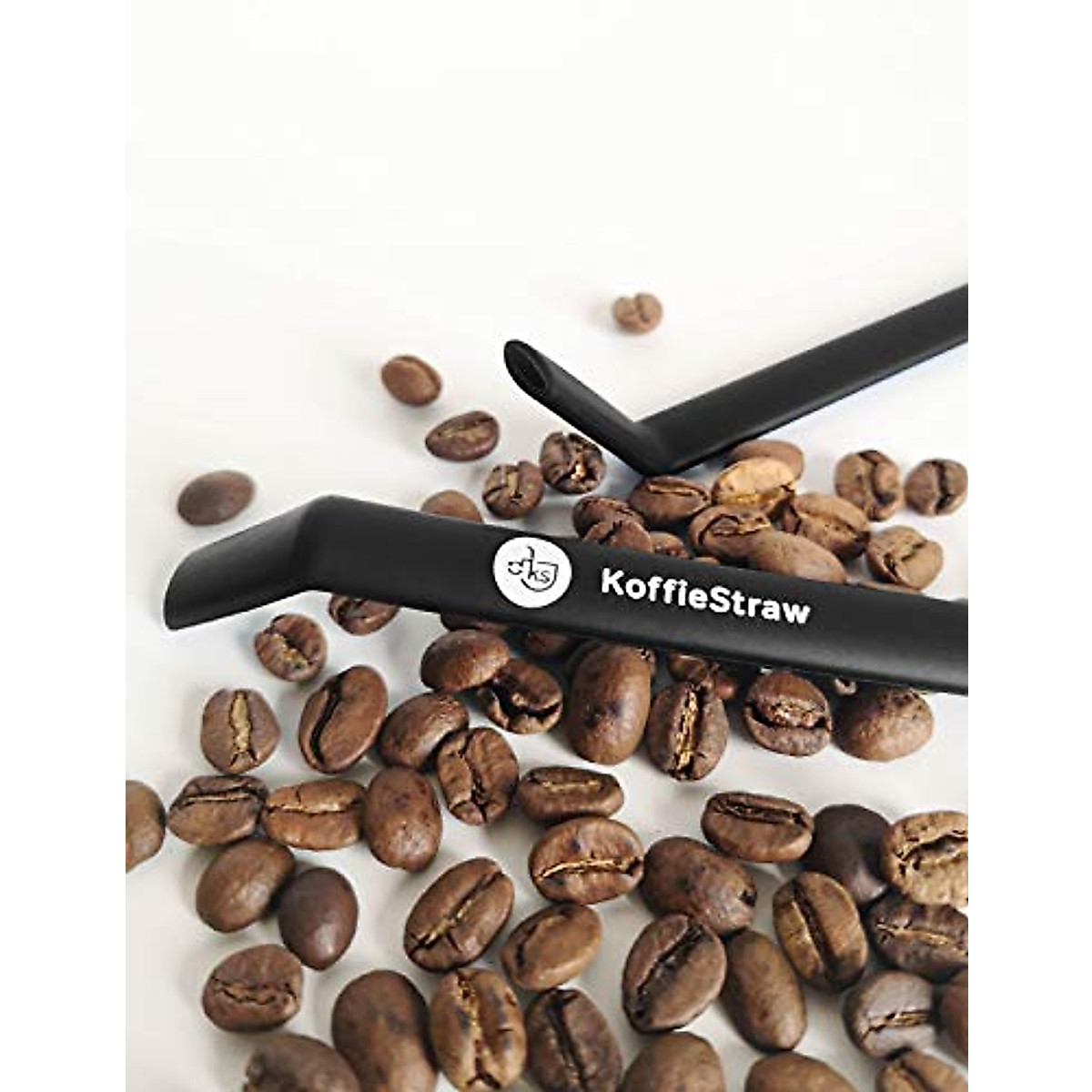 KoffieStraw Reusable Straws | 2-Pack Straws with Stainless Steel Cleaning Brushes | Long Lasting & BPA-Free Standard Size Straws for Coffee, Tea, Milk, Cold and Hot Drink | Black - 8", 10"