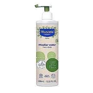 Mustela Certified Organic Micellar Cleansing Water -No-Rinse Natural Water Cleanser w/ Olive Oil & Aloe Vera - For Baby, Kid & Adult - Fragrance Free, EWG Verified & Vegan -13.5 oz-Packaging may vary