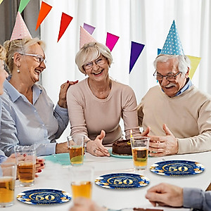 40 PCS Blue Gold 50th Birthday Party Decorations 50th anniversary decorations Disposable Dinnerware Set Include Plates Napkins for Man 50 Years Old Party Decor