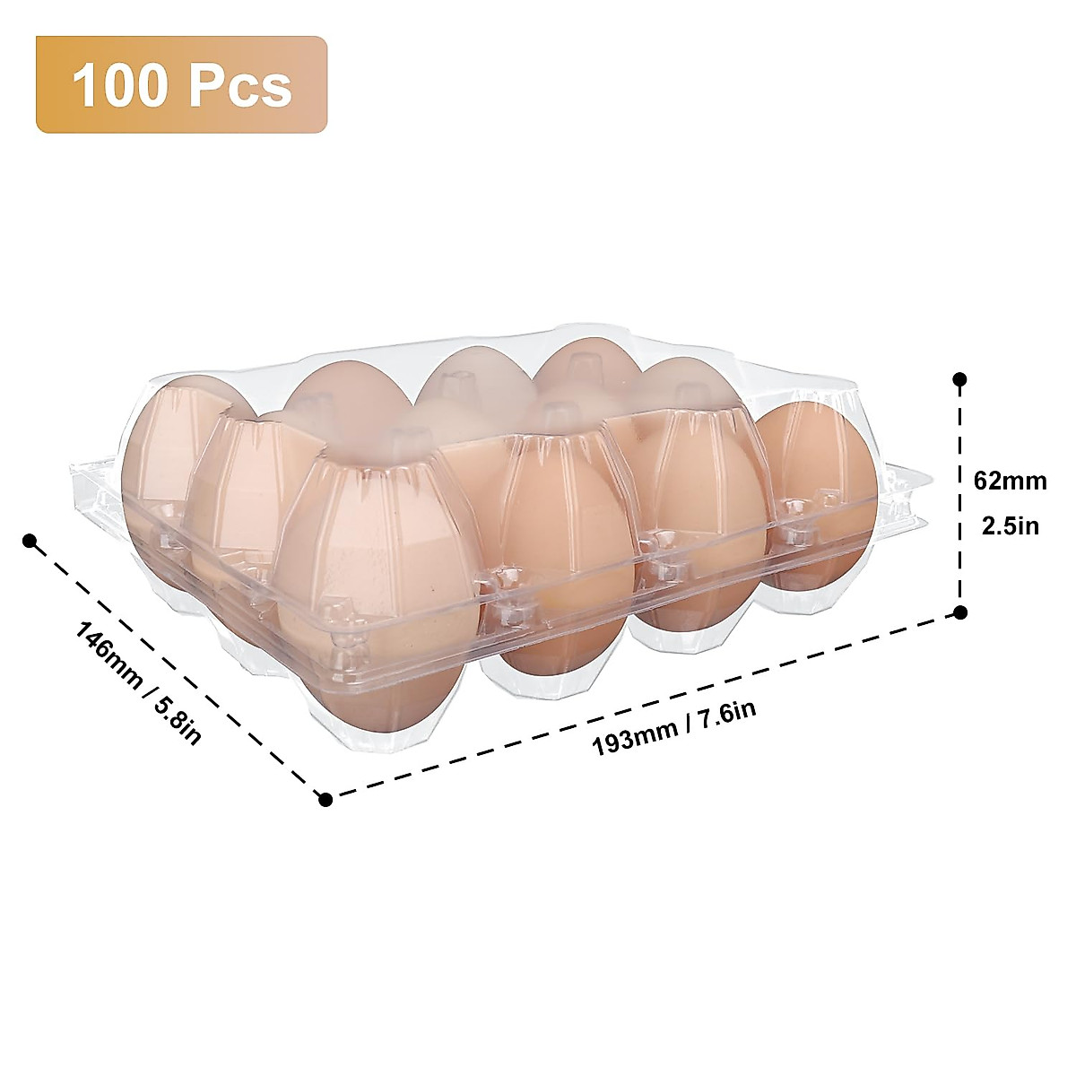 KUKLIPJIM 100 Pack Bulk Egg Cartons, Clear Plastic Chicken Egg Holders, Egg Tray Carton Holder for Home & Kitchen, Farm & Market Use, An Eco-Friendly Egg Storage Solution, 12 Grids(Medium Size)