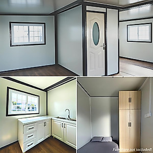 BOVONO Outdoor Storage Shed Tiny House Mobile Expandable Plastic Prefab House, Modern Sturdy Steel Storage House with Lockable Door and Window(19 x 20FT)