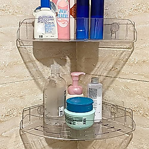 Fadilo Acrylic Corner Shower Caddy Shelf, Adhesive Wall Mounted Bathroom Shower Shelf Organizer for Inside Shower Kitchen Storage, No Drilling Clear Shower Shelves for Toilet, Shampoo, Dorm (2 Pack)