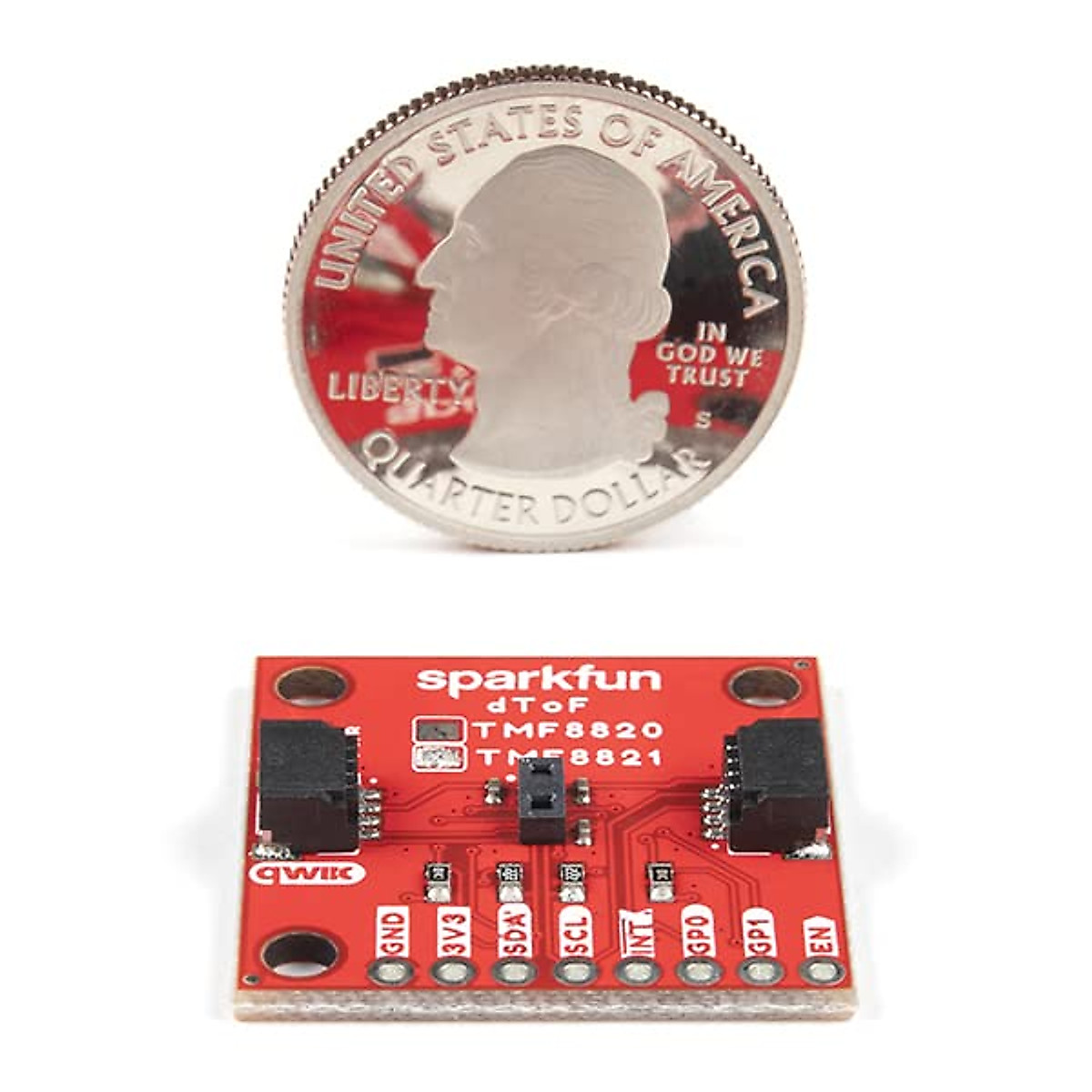 SparkFun Qwiic dToF Imager - TMF8820-5000mm Detection Range - Direct time-of-Flight Sensor - Single Modular Package with an associated VCSEL - Based on Single Photon Avalanche Photodiode