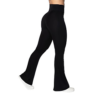 Sunzel Flare Leggings, Crossover Yoga Pants with Tummy Control, High-Waisted and Wide Leg, 30" Inseam, Black Large