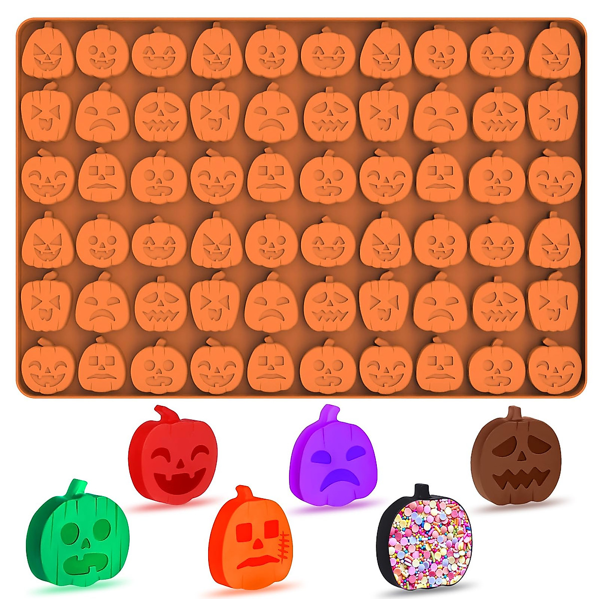 Halloween Pumpkin Candy Gummy Molds Silicone, 60 Cavity Non-Stick Pumpkin Silicone Molds for DIY Gummies, Candy, Chocolate, Jelly, Ice Cube, Dog Treats, Halloween Decor