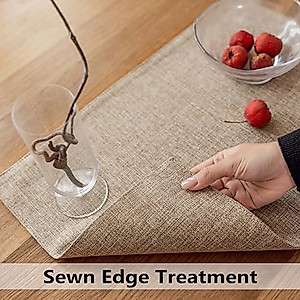 Demetex Linen Placemats Set of 4 Heat Resistant Wipeable Cloth Table Place Mats for Dining Table Indoor Restaurants, 13 x 19 inches, Linen