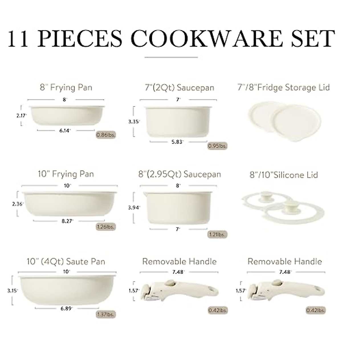 CAROTE 11pcs Pots and Pans Set, Induction Kitchen Cookware Sets Non Stick with Removable,Detachable Handle, RV Cookware Set, Oven Safe