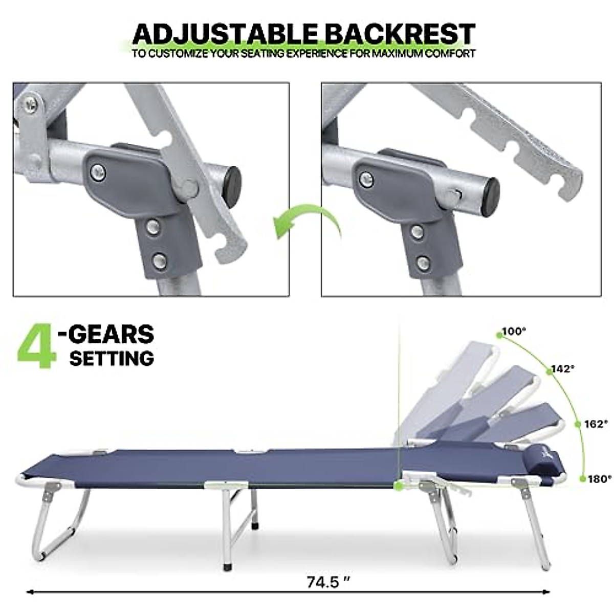 Magshion Ultralight Folding Tent Camping Cot Bed with Pillow Portable Design Comfort Small Collapsing Sleeping Bed Outdoor Traveling Picnic for Adults, Navy