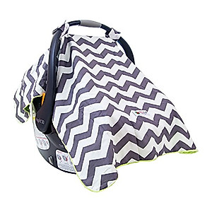 Baby Carseat Canopy Cover-Breathable Infant Car Seat Cover Helps Protect Babies-Our Baby Car Seat Covers Also Double as a Nursing Cover, High Chair Cover & Playmat-Gray Chevron with Mint Green Minky