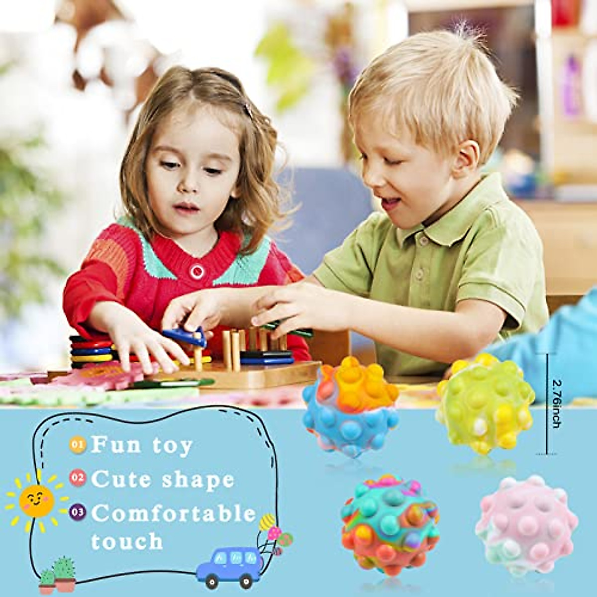 16 Packs Halloween Pop Glow Balls It Bulk, Kids Light Party Favors Fidget Stress Poppers Pops Keychain Poppet Set Dark Squishy Toy Box, Girl Boy Stocking Stuffers Birthday Supplies Pinata Filler Gift