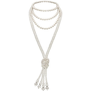 Gionforsy Flapper Pearl Necklace 1920s Long Faux Pearl Necklace Imitation Pearl Necklace for Gatsby Costume Wedding Party