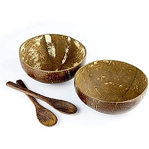 ZYEZI Coconut Bowls Spoons 2 Set, Natural,eco Friendly,Lightweight & Durable for Breakfast Smoothie Cereal Serving Decoration