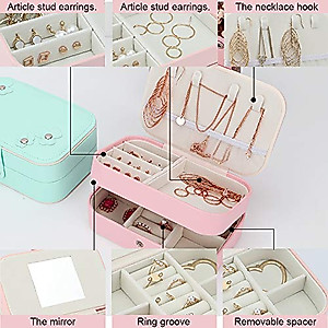DIFFLIFE Jewelry Organizer Box，2019 New Jewelry Storage Organizer Mirrored Mini Travel Case Lockable Black Faux Leather for Valentine's Day Gift Beads, Rings, Earrings (Pink Flower) (YUNDA1998)