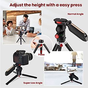 Goocong Mini Tripod for Camera, Small Camera Stand Tripod Phone Holder for Video Recording Vlogging Handle Grip with Cell Phone Mount, Cold Shoe Selfie Stick for iPhone Webcam Projector Camera