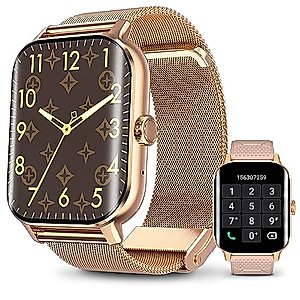 FILIEKEU 𝐒𝐦𝐚𝐫𝐭 𝐖𝐚𝐭𝐜𝐡 Men Women for Android iPhone Blood Oxygen Presure Sleep Monitor Smart Watches 2.02 inch Curved Screen Bluetooth Call Waterproof Fitness Tracker Smartwatch Gold