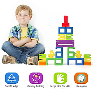 DIPALENT Montessori Number Blocks, 30 PCS STEM Math Building Stacking Blocks, Educational Numbers Blocks Set Includes Activity Cards (All 74 PCS Set)