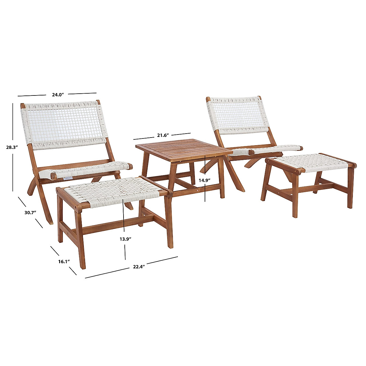 SAFAVIEH Outdoor Collection Casella Natural/White Woven 5-Piece Patio Set