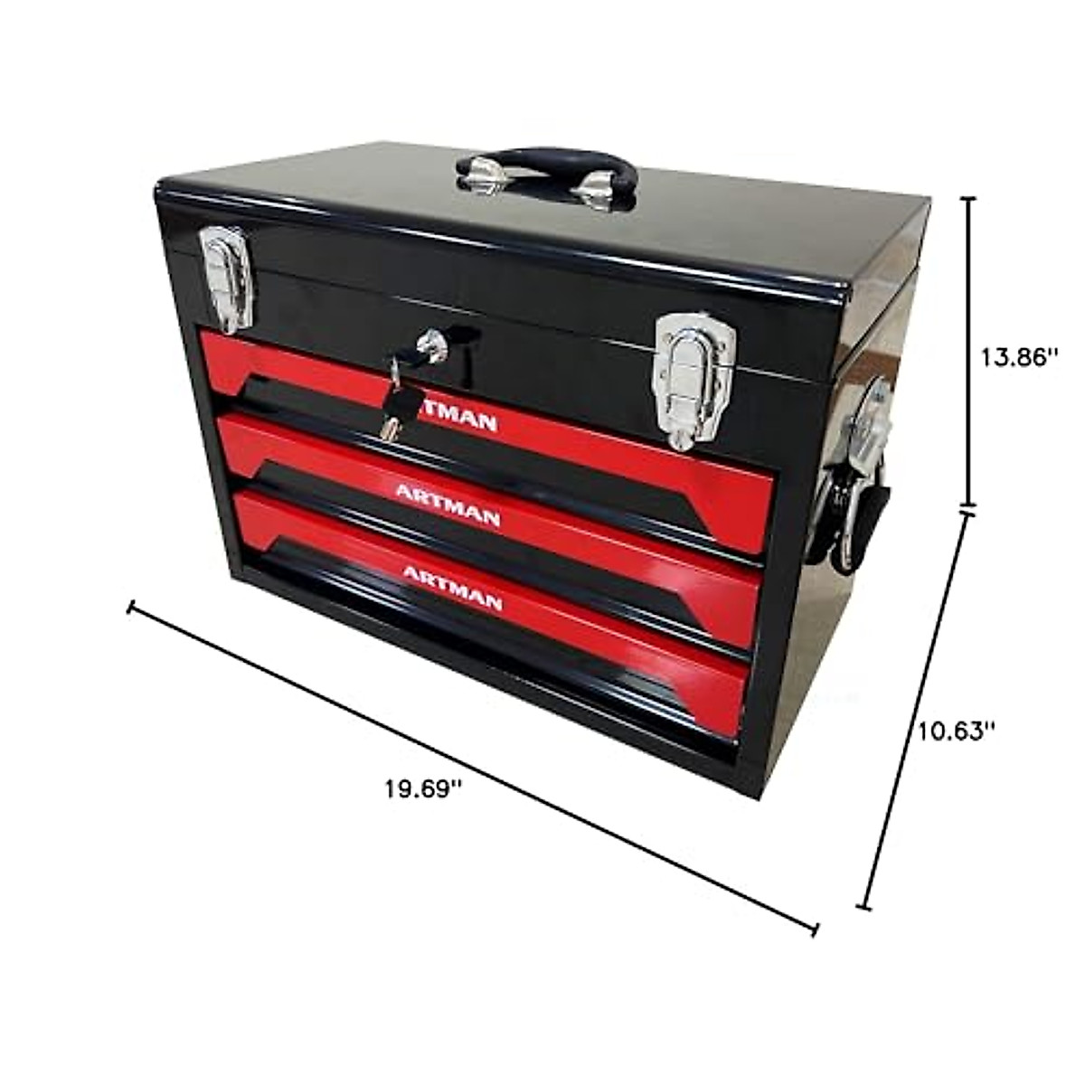 Tool Set and Mechanic Tool Set Box with Handle and 3-Drawer Heavy Duty Metal Box - 339 Piece Tool Kits for Adults Mechanics Workshop Maintenance and Repair Projects - Red