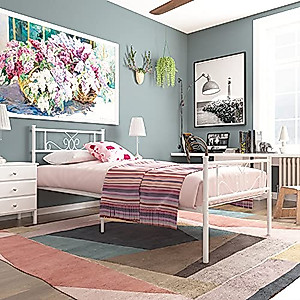 Weehom 12.7 Inch Twin Size Metal Bed Frame with Headboard Platform Bed Steel Slat Support Mattress Foundation Easy Assembly White