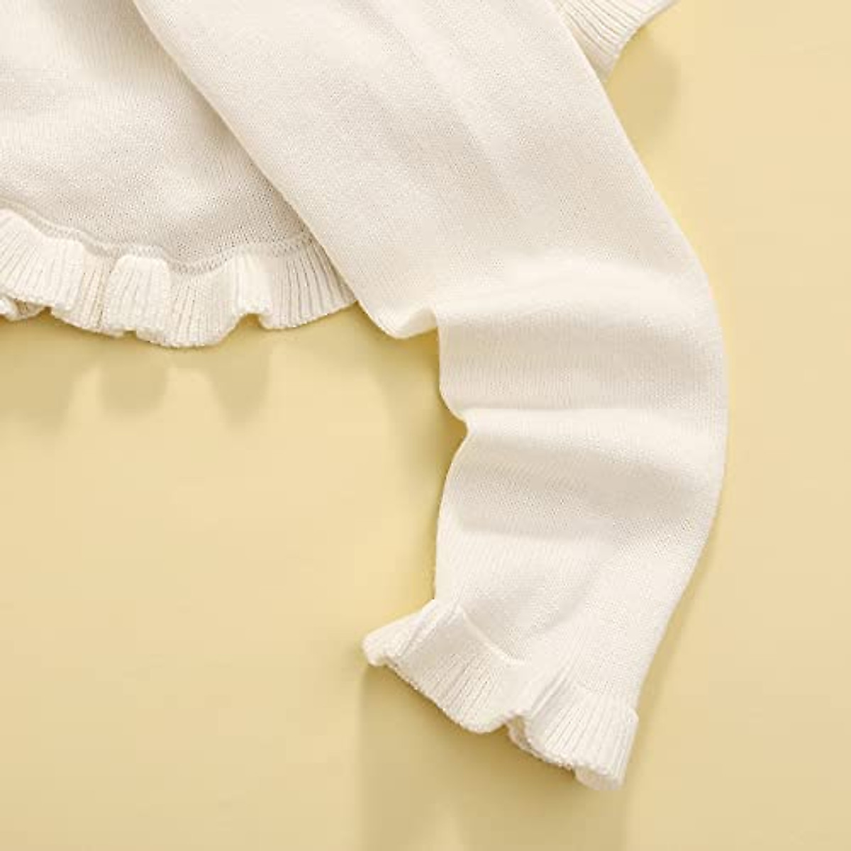 Toddler Baby Girl Sweater Crop Top Knit Cardigan Long Sleeve Ruffled One Button Cute Outwear Kids Fall Shrug Cover Up (White,1-2 Years)