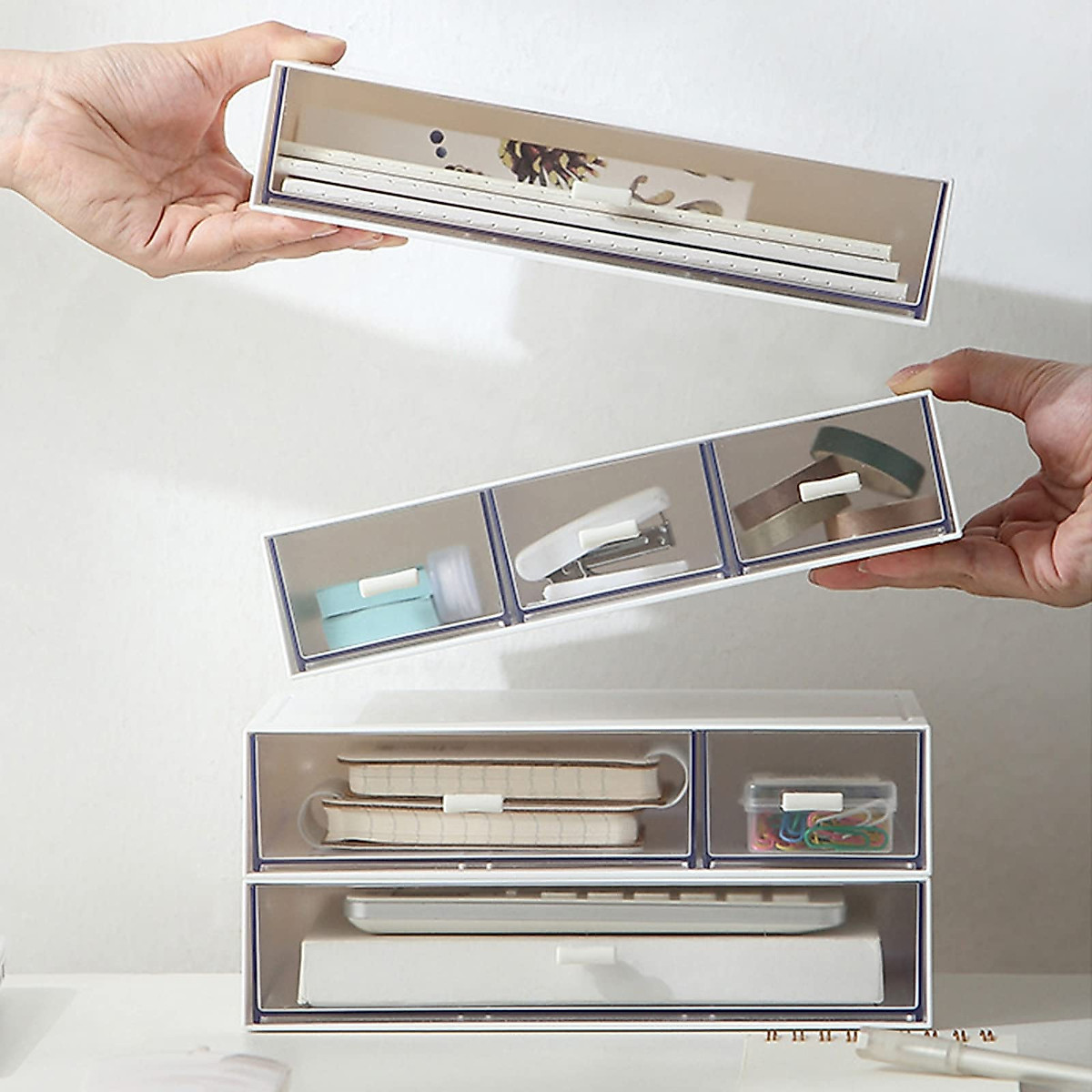 kulusion Desk Organizer with Storage Drawers Stackable , Plastic, White Great for Office School Home - 1drawers (White)