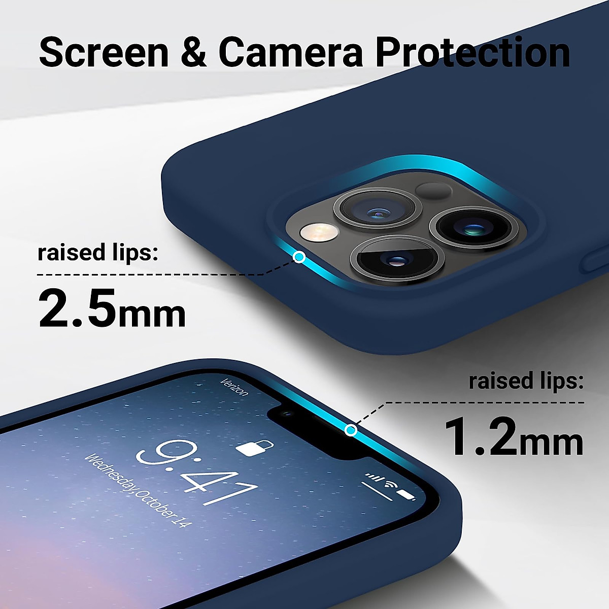 AOTESIER Compatible with iPhone 13 Pro Max 6.7 inch, Silky Touch Premium Soft Liquid Silicone Rubber Anti-Fingerprint Full-Body Protective Flexible Bumper Case, Navy Blue