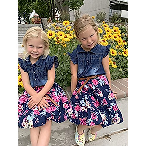 YJ.GWL Girls Dresses, Denim Tops Flower Girl Dress, Princess Dresses for Girls, Girls Spring Summer Dress Casual Outfits, Party Dresses Fashion Clothes for Girls 8-10 Years
