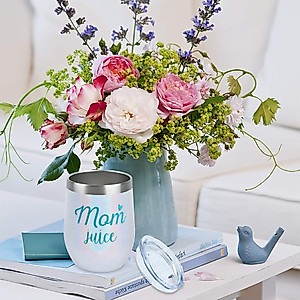 Supkiir Gifts for Mom- Mom Juice -Mom Birthday Mother’s Day Gifts from Son, Daughter for New Mom, Pregnant Mom, Wife Mommy Shark Wine Tumbler Mug, Sliver Rainbow