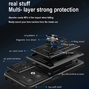 CCSmall for Oppo Reno 8 Pro Case Sliding Window Case with Card Holders, Cover with Slide Camera Protection Built-in Magnetic Kickstand Case for Oppo Reno 8 Pro 5G LJK Black