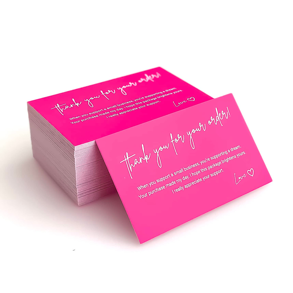 RXBC2011 Thank you for the support card Appreciation Notes Thanks card Package Insert for online business pack of 100 Letter print Hot pink