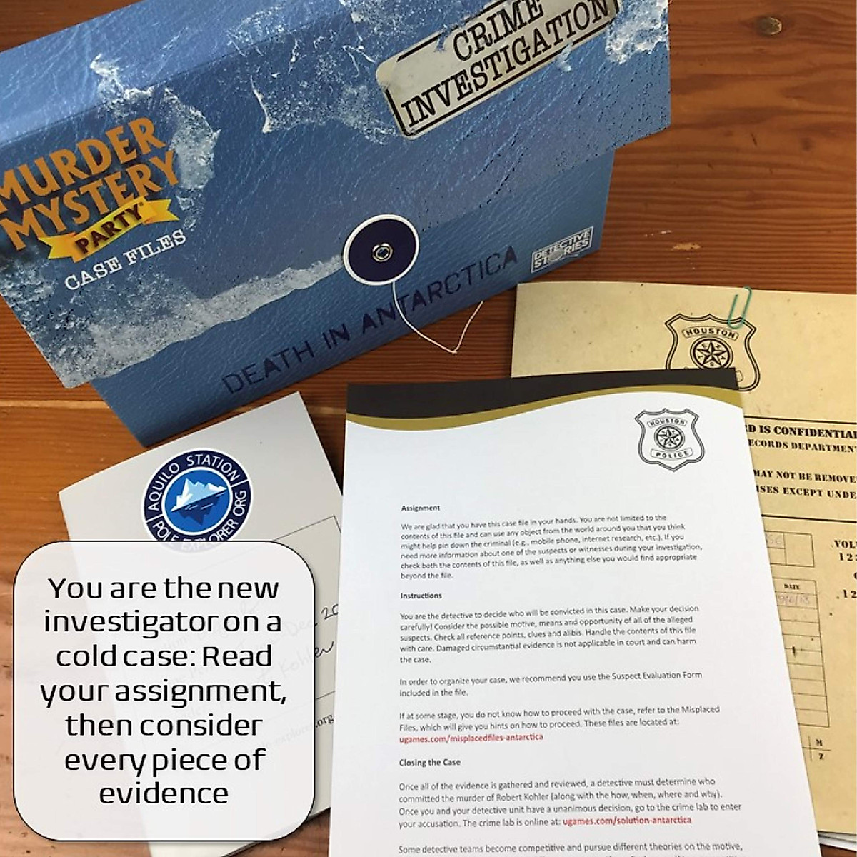 Murder Mystery Party, Death in Antarctica, Case File Game for 1+ Players, Ages 14 and Up